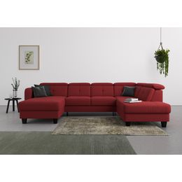 Sit & More Wohnlandschaft SIT & MORE "Belluci U-Form", rot (bordeaux), B:321cm H:85cm T:195cm, Sofas, Wohnlandschaft, Kopfteilverstellung und Federkern, wahlweise mit Bettfunktion