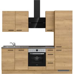 Küchenzeile Nobilia ""Structura premium"" Komplettküchen-Sets Gr. B/H/T: 240,3 cm x 216,6 cm x 60 cm, Küchenzeile, Spülenschrank links, braun (küche: front und korpus: eiche sierra nachbildung, arbeitsplatte: beton schiefergrau nachbildung) Nobilia vormontiert, Ausrichtung wählbar, Breite 240 cm, ohne E-Geräte