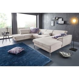 Sit & More Wohnlandschaft SIT & MORE "Percy U-Form", beige (linen), B:343cm T:235cm, Sofas, Wohnlandschaft, 15 cm Fu&szlig;h&ouml;he, Sitztiefenverstellung, wahlweise in 2 Fu&szlig;farben