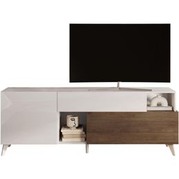 Lowboard Inosign "Monaco Breite 181 cm, TV-Board mit 1 Tür, Klappe u. Schubkasten" Sideboards Gr. B/H/T: 181 cm x 67 cm x 42 cm, 1, weiß (weiß hochglanz lack, mercure nb holzstruktur) Lowboards Fernsehtisch, TV-Schrank, SoftSelf Closing