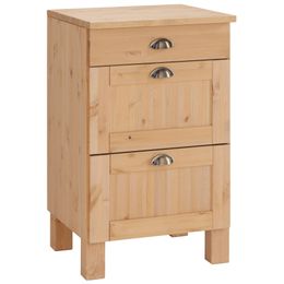 Unterschrank Home Affaire "Oslo" Schränke Gr. B/H/T: 50 cm x 85 cm x 50 cm, beige (natur gebeizt, gewachst) 50 cm breit, in 2 Tiefen, mit 23 mm Arbeitsplatte, 3 Schubladen