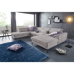 Sit & More Wohnlandschaft SIT & MORE "Percy U-Form", grau, B:343cm T:235cm, Sofas, Wohnlandschaft, 15 cm Fu&szlig;h&ouml;he, Sitztiefenverstellung, wahlweise in 2 Fu&szlig;farben