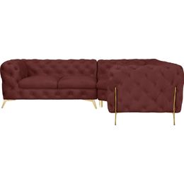 Chesterfield-Sofa LEONIQUE "Amaury L-Form", rosa (rose), B:264cm H:75cm T:204cm, Struktur (100% Polyester);Samtoptik (100% Polyester), Sofas, moderne Chersterfield-Optik, Breite 262 cm, Fußfarbe wählbar