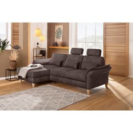 Ecksofa Home Affaire "Palace L-Form", braun, B:266cm H:89cm T:164cm, Struktur fein (100% Polyester);Struktur (100% Polyester);Luxus-Microfaser Lederoptik (100% Polyester), Sofas, Ecksofa, incl. Sitztiefenverstellung, wahlweise mit Bettfunktion und Stauraum