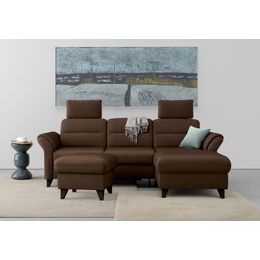 Sit & More Ecksofa SIT & MORE "Mellum L-Form", braun (dunkelbraun), B:250cm H:87cm T:163cm, 100% Polyester, Sofas, Ecksofa, Federkern, wahlweise mit Bettfunktion, Bettkasten und Armteilfunktion