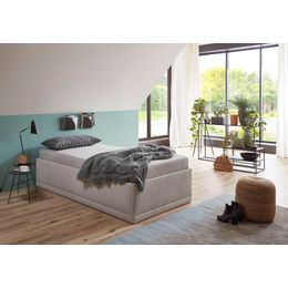 Polsterbett "Texel", beige, B:106cm H:34cm L:206cm, Bezug Bett: Veloursstoff 100% Polyester oder Microfaser (100% Polyester);Bonnell-Federkernmatratze: 51% Polypropylen, 39% Polyester und 10% Baumwolle;Kaltschaummatratze: 100% Polyester, Bezug abnehm- und waschbar bis 60C;Kissenbezug: 100% Polyester, Füllung : 100% Polyester (Hohlfaser), Westfalia Schlafkomfort, Betten, Standardhöhe mit Zierkissen