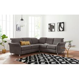 Sit & More Ecksofa SIT & MORE "Darwin L-Form", braun (savannah), B:249cm H:83cm T:229cm, Sofas, Ecksofa, inklusive Federkern, wahlweise mit Kopfteilverstellung, Bettfunktion