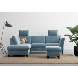 Ecksofa Home Affaire "Trelleborg L-Form", blau (blau, grau), B:252cm H:86cm T:213cm, 100% Polyester, Sofas, Ecksofa, wahlweise mit Bettfunktion und Bettkasten, inkl. Federkern-Polsterung