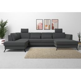 Sit & More Wohnlandschaft SIT & MORE "Olsen U-Form", grau (anthrazit), B:335cm H:88cm T:201cm, 100% Polyester, Sofas, Wohnlandschaft, inklusive Sitztiefenverstellung, wahlweise mit Bettfunktion, 15cm hoch