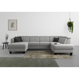 Sit & More Wohnlandschaft SIT & MORE "Belluci U-Form", grau, B:321cm H:85cm T:195cm, Sofas, Wohnlandschaft, Kopfteilverstellung und Federkern, wahlweise mit Bettfunktion
