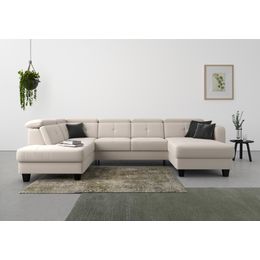 Sit & More Wohnlandschaft SIT & MORE "Belluci U-Form", grau (elephant), B:321cm H:85cm T:195cm, Sofas, Wohnlandschaft, Kopfteilverstellung und Federkern, wahlweise mit Bettfunktion