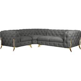 Chesterfield-Sofa LEONIQUE "Amaury L-Form", grau, B:264cm H:75cm T:204cm, Struktur (100% Polyester);Samtoptik (100% Polyester), Sofas, moderne Chersterfield-Optik, Breite 262 cm, Fußfarbe wählbar