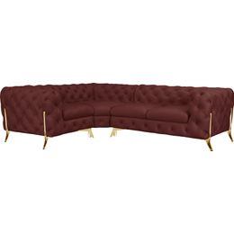 Chesterfield-Sofa LEONIQUE "Amaury L-Form", rosa (rose), B:264cm H:75cm T:204cm, Struktur (100% Polyester);Samtoptik (100% Polyester), Sofas, moderne Chersterfield-Optik, Breite 262 cm, Fußfarbe wählbar