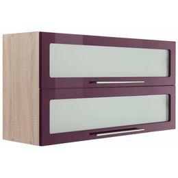 Glashängeschrank KOCHSTATION "KS-Samos" Schränke Gr. B/H/T: 110 cm x 57 cm x 34 cm, lila (aubergine hochglanz, eiche sonoma) Hängeschränke mit 2 Klappen