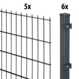 GARDEN 'N' MORE Doppelstabmattenzaun "Standard" Zaunelemente 5 Elemente für 10 m, LxH: 200 x 143 cm, mit 6 Pfosten Gr. H/L: 140 cm x 10 m H/L: 140 cm x 10 cm, grau (anthrazit) Zaunelemente