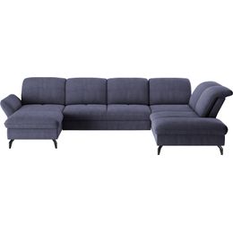 Sit & More Wohnlandschaft SIT & MORE "Leandro U-Form", blau (tiefblau), B:363cm H:88cm T:242cm, 90% Polyester, 10% Polyamid, Sofas, Wohnlandschaft, Wahlweise mit Bett-, Kopfteil - und Armlehnfunktion, sowie Bettkasten
