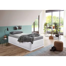 Polsterbett "Texel", weiß, B:126cm H:34cm L:206cm, Bezug Bett: Veloursstoff 100% Polyester oder Microfaser (100% Polyester);Bonnell-Federkernmatratze: 51% Polypropylen, 39% Polyester und 10% Baumwolle;Kaltschaummatratze: 100% Polyester, Bezug abnehm- und waschbar bis 60C;Kissenbezug: 100% Polyester, Füllung : 100% Polyester (Hohlfaser), Westfalia Schlafkomfort, Betten, Standardhöhe mit Zierkissen,