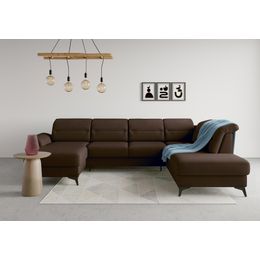Sit & More Wohnlandschaft SIT & MORE "Sinatra U-Form", braun (dunkelbraun), B:326cm H:85cm T:220cm, 100% Polyester, Sofas, Wohnlandschaft, optional mit Kopfteilverstellung und Armteilfunktion, Metallf&uuml;&szlig;e