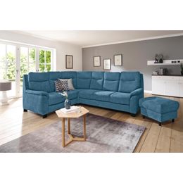 Ecksofa Home Affaire "Boccaccio L-Form", blau (azure), B:265cm H:104cm T:215cm, Struktur weich (90% Polyester / 10% Polyamid);Luxus-Microfaser (100% Polyester);Luxus-Microfaser Vintageoptik(100% Polyester), Sofas, Ecksofa, mit Federkern, incl. Kopfteilverstellung, wahlweise Bettfunktion