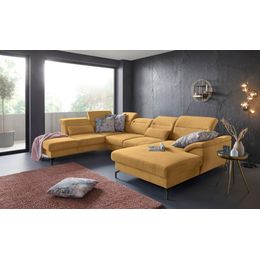 Sit & More Wohnlandschaft SIT & MORE "Percy U-Form", gelb (mustard), B:343cm T:235cm, Sofas, Wohnlandschaft, 15 cm Fu&szlig;h&ouml;he, Sitztiefenverstellung, wahlweise in 2 Fu&szlig;farben