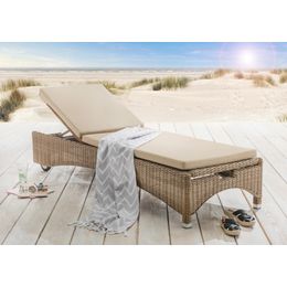 Gartenliege Destiny "BOLIVAR" Gartenliegen beige (sempuluth) Sonnenliegen Polyrattan, mit Rollen, 200x70x34cm, verstellbar, semp., ohne Auflage