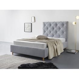 Polsterbett LEONIQUE "Louanne", silber, B:155cm H:131cm L:210cm, Betten, mit schöner Knopfheftung im Rückenteil, inkl. Bettkasten