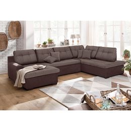 Wohnlandschaft Home Affaire "F&ouml;hr U-Form", braun (mittelbraun), B:310cm H:75cm T:200cm, 100% Polyester PRIMABELLE/Webstoff;100% Polyester Melrose/Struktur grob;100% Polyester Luxus-Microfaser/Struktur, Sofas, Wohnlandschaft, wahlweise mit Bettfunktion