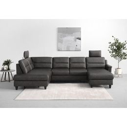 Sit & More Wohnlandschaft SIT & MORE "Far&ouml; U-Form", grau (anthrazit), B:325cm H:90cm T:187cm, Sofas, Wohnlandschaft, inklusive Federkern, wahlweise mit Bettfunktion und Bettkasten