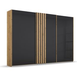 Schwebetürenschrank Rauch "Mosbach" Schränke Gr. B/H/T: 271 cm x 210 cm x 62 cm, 3 St., grau (eiche artisan, graumetallic) in moderner Lamellen-Optik und Glasfront