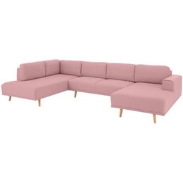 Wohnlandschaft Home Affaire "Lasse U-Form", rosa (ros&eacute;), B:355cm H:84cm T:203cm, Filzoptik (100% Polyester);Luxus-Microfaser (100% Polyester);Struktur fein( 100% Polyester), Sofas, Wohnlandschaft, im scandinavischem Stil mit Holzf&uuml;&szlig;en