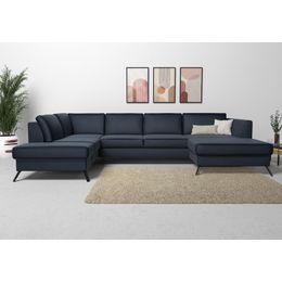 Sit & More Wohnlandschaft SIT & MORE "Olsen U-Form", blau (navy), B:335cm H:88cm T:201cm, 100% Polyester, Sofas, Wohnlandschaft, inklusive Sitztiefenverstellung, wahlweise mit Bettfunktion, 15cm hoch