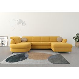 Sit & More Wohnlandschaft SIT & MORE "Apulia U-Form", gelb (mustard), B:304cm H:78cm T:192cm, Webstoff (100% Polyester);Struktur weich (90% Polyester, 10% Polyamid);Luxus-Microfaser Euphoria (100% Polyester), Sofas, Wohnlandschaft, wahlweise Bettfunktion, Bettkasten und Kopf- und Armteilverstellung