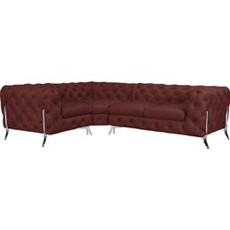 Chesterfield-Sofa LEONIQUE "Amaury L-Form", rosa (rose), B:264cm H:75cm T:204cm, Struktur (100% Polyester);Samtoptik (100% Polyester), Sofas, moderne Chersterfield-Optik, Breite 262 cm, Fußfarbe wählbar