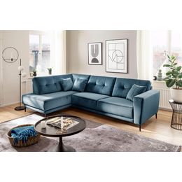 Polsterecke TRENDS BY HG "Barcelona L-Form", blau (petrol), B:273cm H:86cm T:165cm, Sofas, mit Metallfuss, frei im Raum stellbar