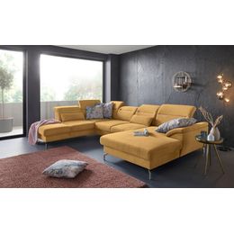 Sit & More Wohnlandschaft SIT & MORE "Percy U-Form", gelb (mustard), B:343cm T:235cm, Sofas, Wohnlandschaft, 15 cm Fu&szlig;h&ouml;he, Sitztiefenverstellung, wahlweise in 2 Fu&szlig;farben