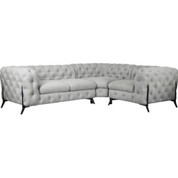 Chesterfield-Sofa LEONIQUE "Amaury L-Form", silber, B:264cm H:75cm T:204cm, Struktur (100% Polyester);Samtoptik (100% Polyester), Sofas, moderne Chersterfield-Optik, Breite 262 cm, Fußfarbe wählbar