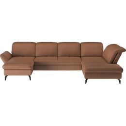 Sit & More Wohnlandschaft SIT & MORE "Leandro U-Form", braun (haselnuss), B:363cm H:88cm T:242cm, 100% Polyester, Sofas, Wohnlandschaft, Wahlweise mit Bett-, Kopfteil - und Armlehnfunktion, sowie Bettkasten