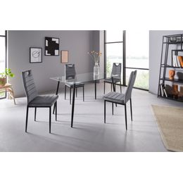 Essgruppe Inosign, grau (grau, schwarz), B:48cm H:98cm T:53cm, Sitzmöbel-Sets, Glastisch, Breite 140 cm und 4 Esszimmerstühlen, Bezug aus Samtstoff