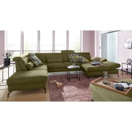 Sit & More Wohnlandschaft SIT & MORE "Brisbane U-Form", gr&uuml;n (olive), B:367cm T:243cm, Soft clean (98% Polyester, 2% Polyamid), Sofas, Wohnlandschaft, Fu&szlig;h&ouml;he 12 cm, inklusive Sitztiefen-, Armteil- und Kopfteilverstellung