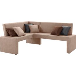 Eckbank Home Affaire "Barcelona", beige, B:200cm H:88cm T:160cm, Massivholz, Holzwerkstoff, Polyester, Sitzbänke, In verschiedenen Stoffen und Farben