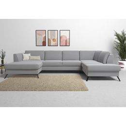 Sit & More Wohnlandschaft SIT & MORE "Olsen U-Form", grau (hellgrau), B:335cm H:88cm T:201cm, 100% Polyester, Sofas, Wohnlandschaft, inklusive Sitztiefenverstellung, wahlweise mit Bettfunktion, 15cm hoch