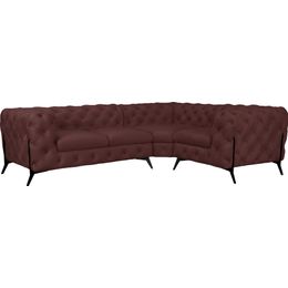 Chesterfield-Sofa LEONIQUE "Amaury L-Form", rosa (rose), B:264cm H:75cm T:204cm, Struktur (100% Polyester);Samtoptik (100% Polyester), Sofas, moderne Chersterfield-Optik, Breite 262 cm, Fußfarbe wählbar