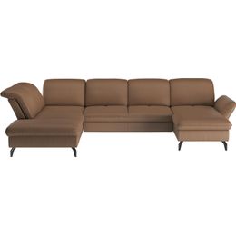 Sit & More Wohnlandschaft SIT & MORE "Leandro U-Form", braun (haselnuss), B:363cm H:88cm T:242cm, 100% Polyester, Sofas, Wohnlandschaft, Wahlweise mit Bett-, Kopfteil - und Armlehnfunktion, sowie Bettkasten