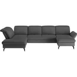Sit & More Wohnlandschaft SIT & MORE "Leandro U-Form", grau (anthrazit), B:363cm H:88cm T:242cm, 100% Polyester, Sofas, Wohnlandschaft, Wahlweise mit Bett-, Kopfteil - und Armlehnfunktion, sowie Bettkasten
