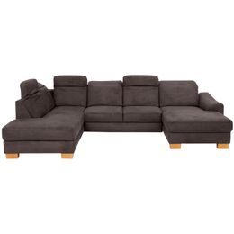 Wohnlandschaft Home Affaire "Dundee U-Form", braun (mocca), B:338cm H:86cm T:219cm, Luxus-Microfaser Florence (100% Polyester), Sofas, Wohnlandschaft, wahlweise mit Kopfteilverstellung und zus&auml;tzlich mit Bettfunktion
