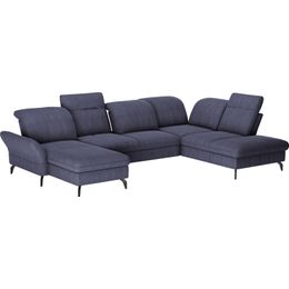 Sit & More Wohnlandschaft SIT & MORE "Leandro U-Form", blau (tiefblau), B:363cm H:88cm T:242cm, 90% Polyester, 10% Polyamid, Sofas, Wohnlandschaft, Wahlweise mit Bett-, Kopfteil - und Armlehnfunktion, sowie Bettkasten
