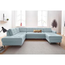 Sit & More Wohnlandschaft SIT & MORE "Picasso U-Form", blau (aqua), B:294cm H:80cm T:196cm, Luxus-Microfaser ALTARA NUBUCK (100% Polyester) / Struktur fein (100% Polyester);Luxus-Microfaser ALTARA NUBUCK (100% Polyester);Luxus-Microfaser ALTARA NUBUCK (100% Polyester) / Struktur (100% Polypropylen), Sofas, Wohnlandschaft, wahlweise mit Bettfunktion und Bettkasten