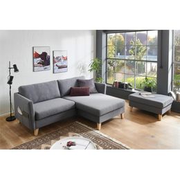 Ecksofa "Mailo L-Form", grau, B:204cm, ATLANTIC HOME COLLECTION, Sofas, Ecksofa, mit Seitentaschen, Recamiere beidseitig montierbar, Massivholzf&uuml;&szlig;e