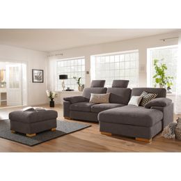 Ecksofa Home Affaire "Ventura L-Form", braun (espresso), B:277cm H:86cm T:172cm, Luxus-Microfaser in Lederoptik (100% Polyester);Struktur (100% Polyester);Luxus-Microfaser (90% Polyester, 10% Polyamid), Sofas, Ecksofa, wahlweise mit Bettfunktion und Bettfunktion/Bettkasten
