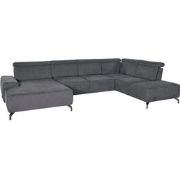 Sit & More Wohnlandschaft SIT & MORE "Gizeh U-Form", grau (steel), B:340cm T:230cm, Sofas, Wohnlandschaft, 12 cm Fu&szlig;h&ouml;he, inklusive Sitztiefenverstellung und Kopfteilverstellung